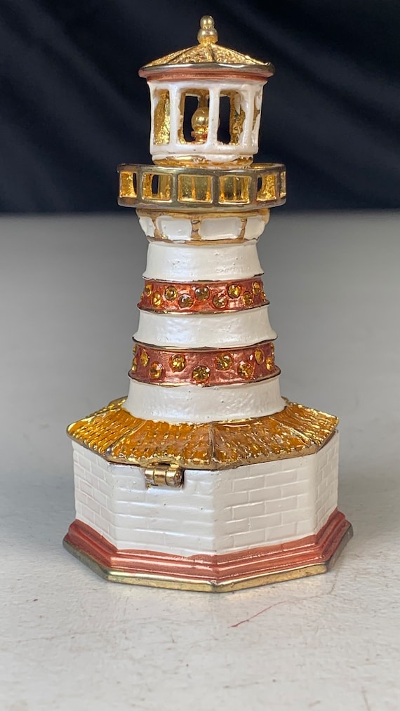 Beautiful bejeweled enamel light house lighthouse tri… - Gem
