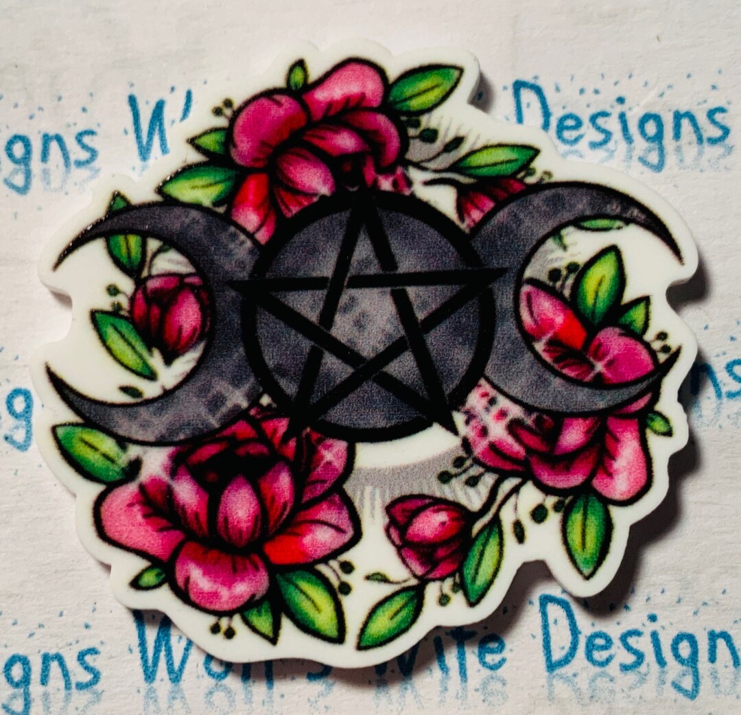 Beautiful Triple Moon Symbol With Pink Flowers Goddess Triple Sect ...