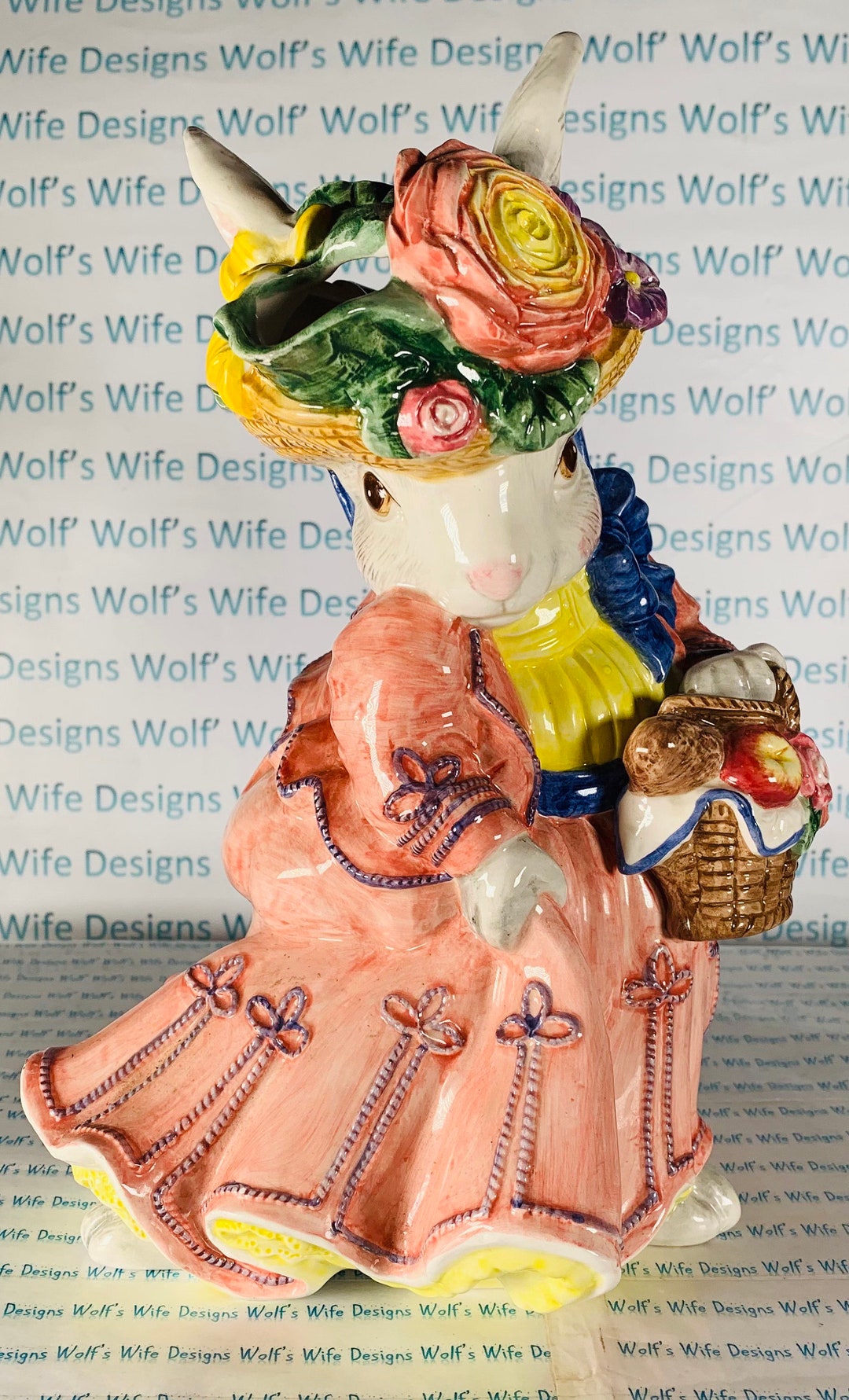 Fitz and Floyd Vintage 1995 Bunny in Vintage Dress and Floral Bonnet ...