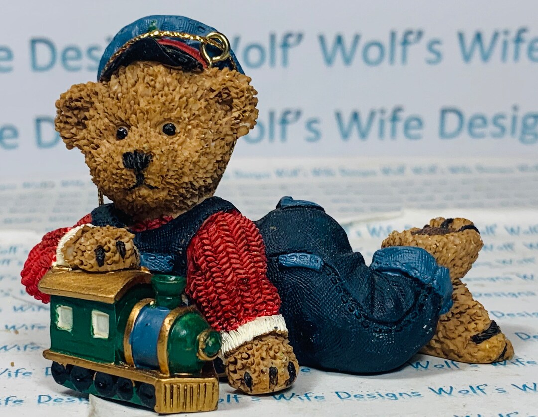Sweet Little Train Conductor Bear With Toy Train Bear Ornament Little ...