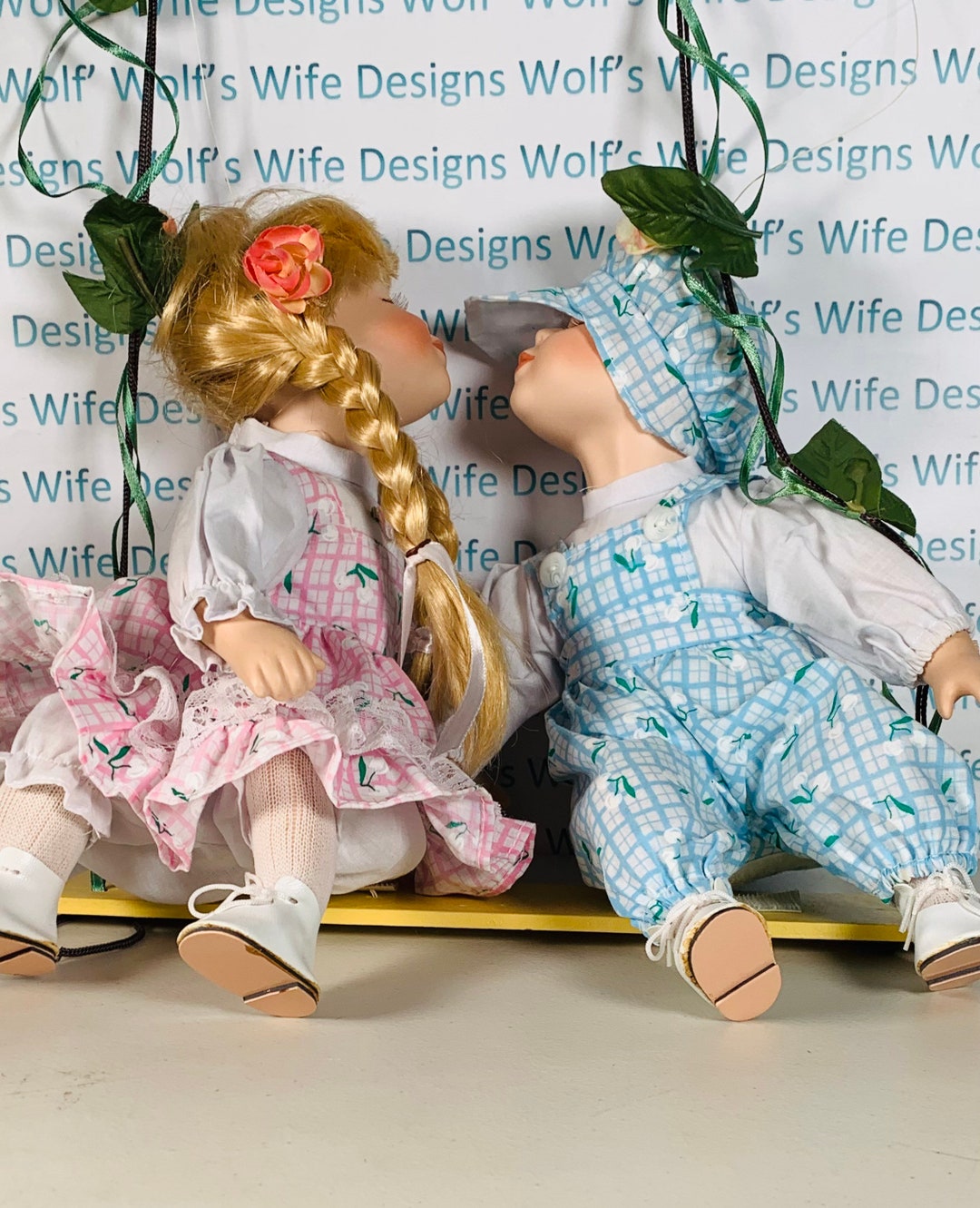 Catha Kissing Porcelain Dolls on Swing - Etsy