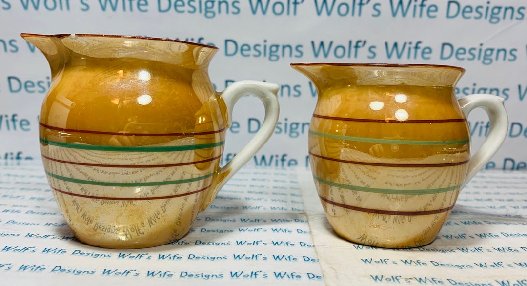 Vintage Lustreware Set Pitcher From Czechoslovakia Gold Lustre With Red ...
