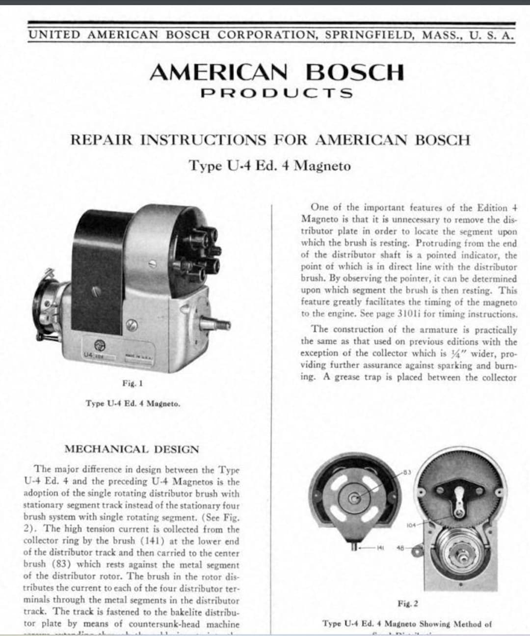 American Bosch Magneto Repair Manuals English 45 Pages Models IC-100, U ...