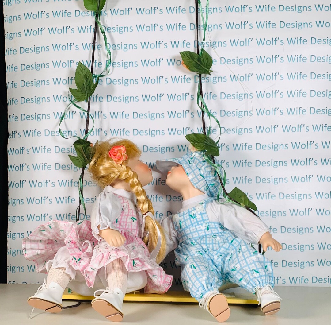 Catha Kissing Porcelain Dolls on Swing - Etsy