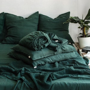 dark green patterned sheets