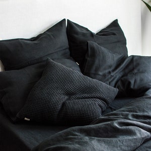 Linen Bedding Set in Space Black. 3 Piece Set in King, Queen, Twin ...