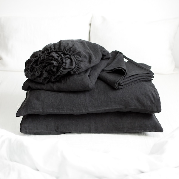 Black Linen Bedding - Etsy