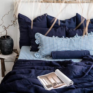 Linen Bedding Set in Midnight Blue, 2 Pillowcases & Duvet Cover Set ...