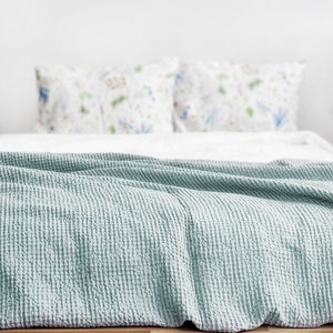 DUSTY BLUE WAFFLE Blanket. Naturally Softened Dusty Blue Linen Bed ...