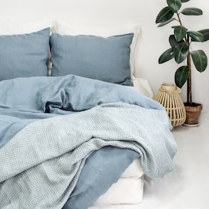 Linen Bedding Set in Dusty Blue. 3 Piece Set: 2 Pillowcases & Duvet ...
