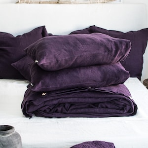 Linen Bedding Set in Plum. Duvet Cover & 2 Pillowcases Set in King ...