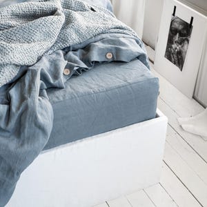 DUSTY BLUE LINEN Sheet Set. Fitted Sheet, Flat Sheet & 2 Pillowcases in ...