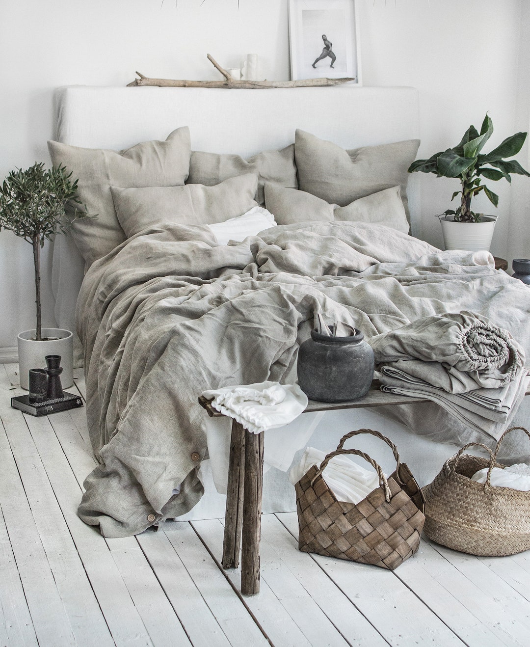 Linen Bedding Set in Natural Color. 3 Piece Set in King, Queen, Twin ...