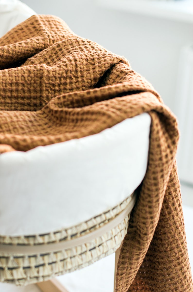 Linen Baby Blanket in Cinnamon. Rust Linen Waffle Throw | Etsy