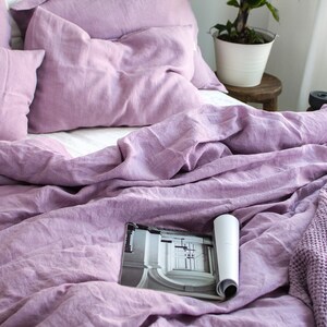 Linen Bedding Set in Lavender. 3 Piece Set: 2 Pillowcases & Duvet Cover ...