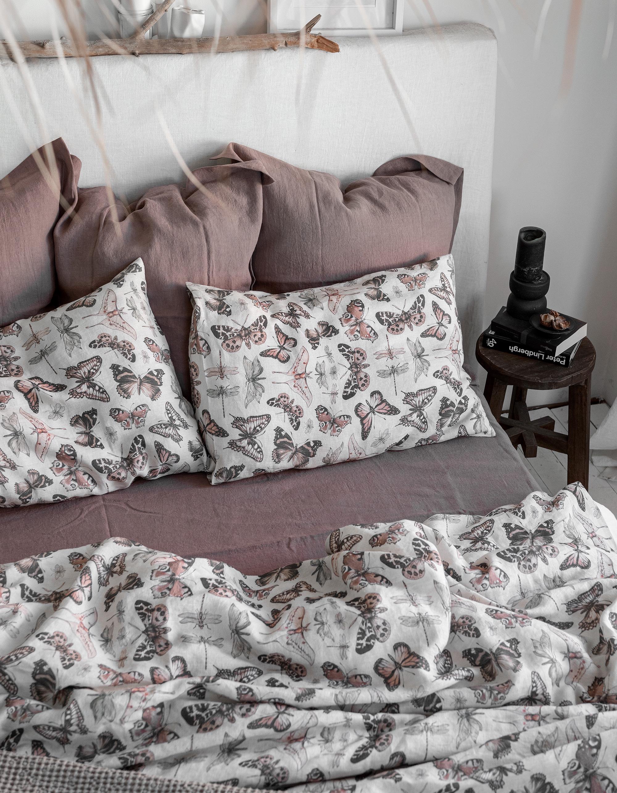 Butterfly Linen Pillowcase, Botanical Butterfly Pillow Cover, Insects ...