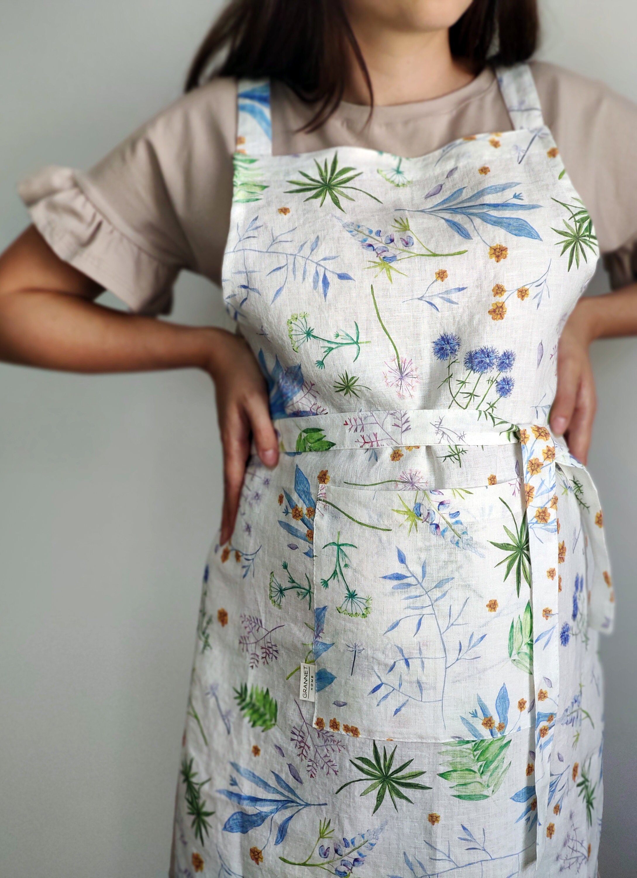 BOTANIC LINEN APRON. Unique Botanic Print Linen Apron for | Etsy