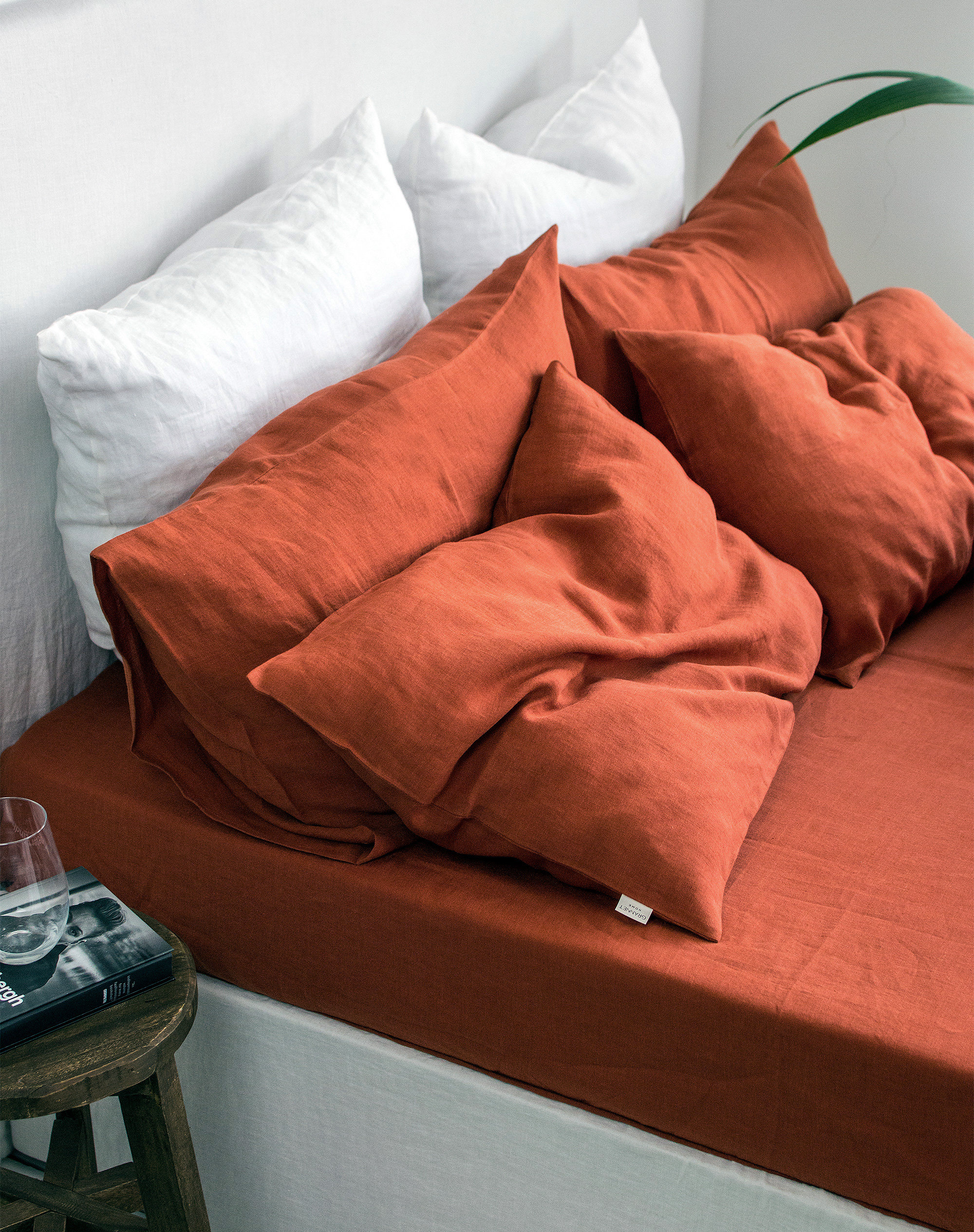 Terracotta Linen Sheet Set. Clay Red Fitted Sheet, Flat Sheet & 2 ...