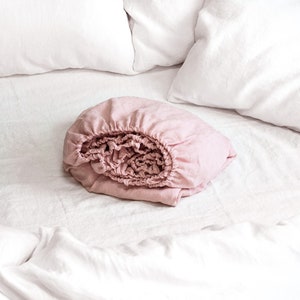 Linen Fitted Sheet in Dusty Rose. King, Queen, Twin, Full, Double Sizes ...