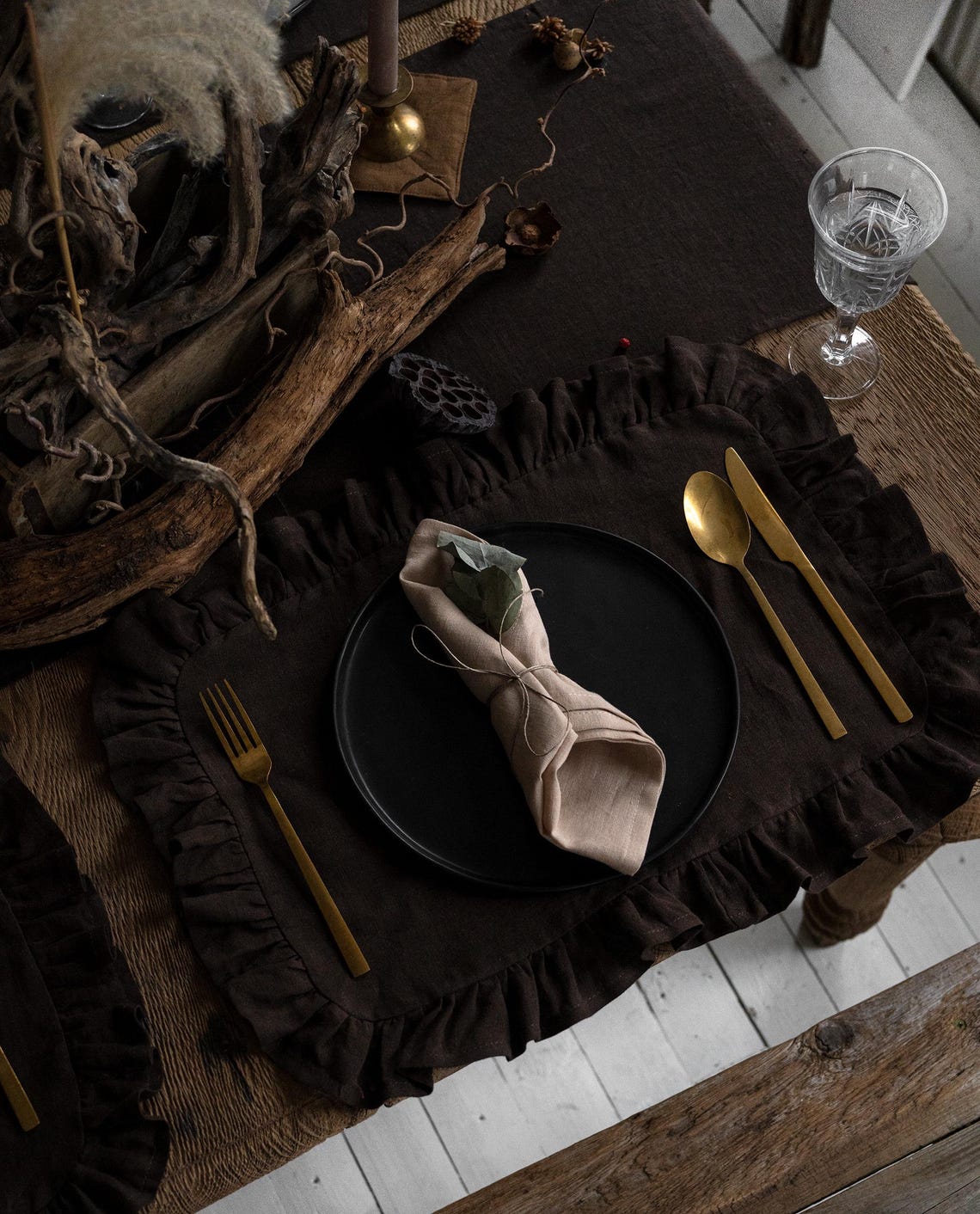 Linen Table Runner in Chocolate - Dark Brown Centerpiece Cloth ...