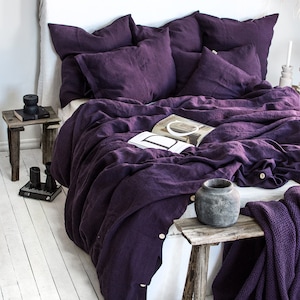 Linen Bedding Set in Plum. Duvet Cover & 2 Pillowcases Set in King ...