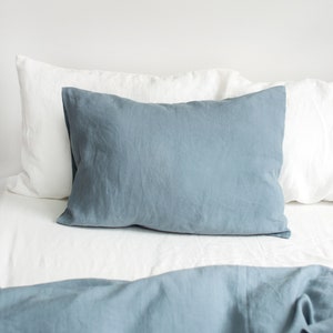 DUSTY BLUE LINEN Sheet Set. Fitted Sheet, Flat Sheet & 2 Pillowcases in ...