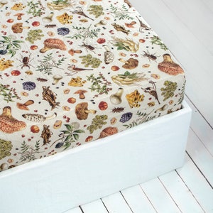 MUSHROOM LINEN FITTED Sheet. Linen Fitted Sheet in Vintage Mushrooms ...