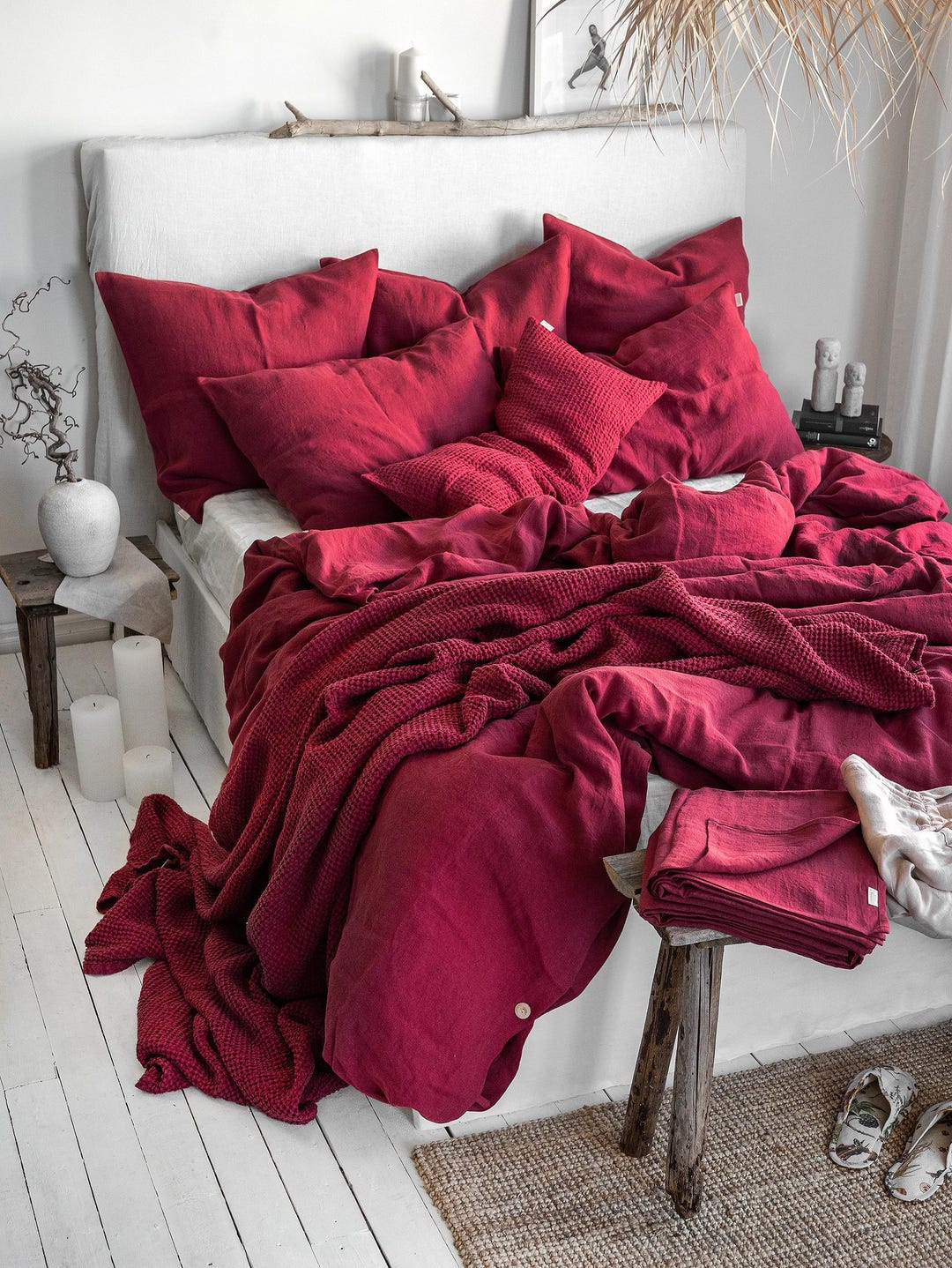 Linen Bedding Set in Raspberry - Duvet Cover & 2 Pillowcases Set in ...