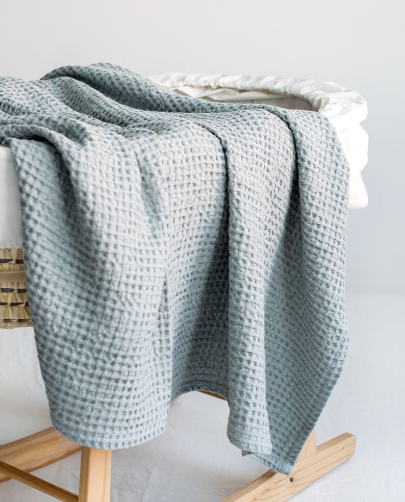 DUSTY BLUE LINEN Baby Blanket. Linen Waffle Throw Blanket for - Etsy