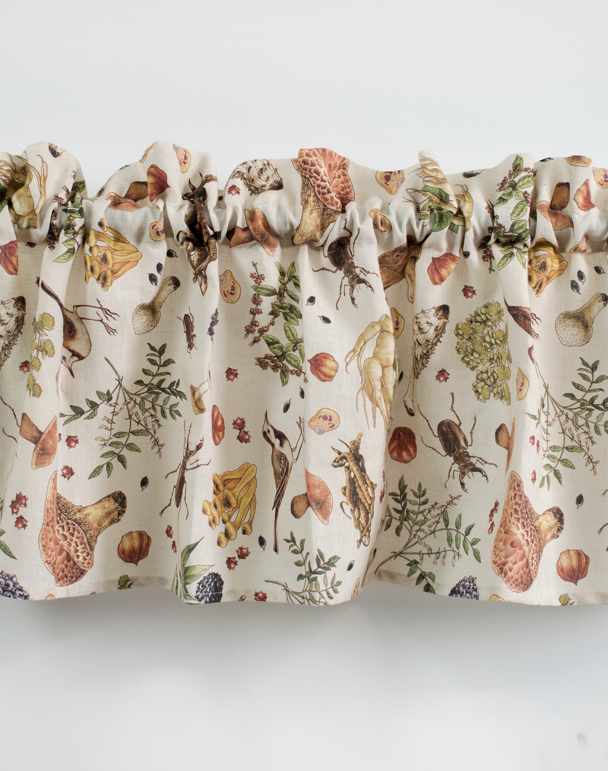 Linen Mushroom Valance. Kitchen Curtain With Mushrooms & Bugs ...