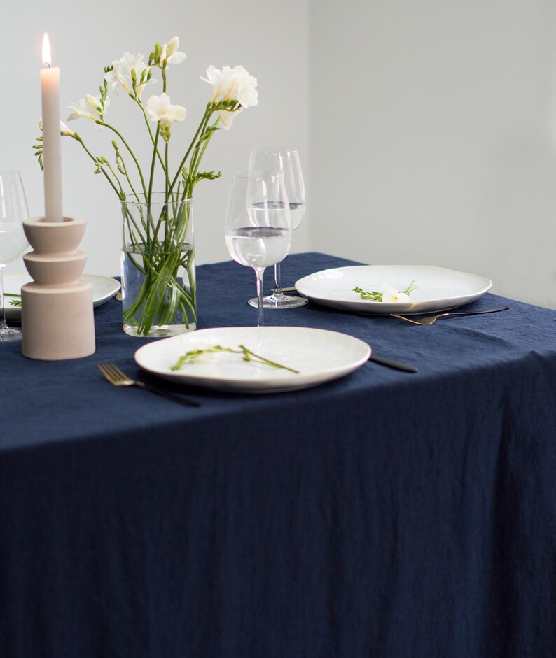 Linen Tablecloth in Midnight Blue. Navy Tablecloth for Round and ...