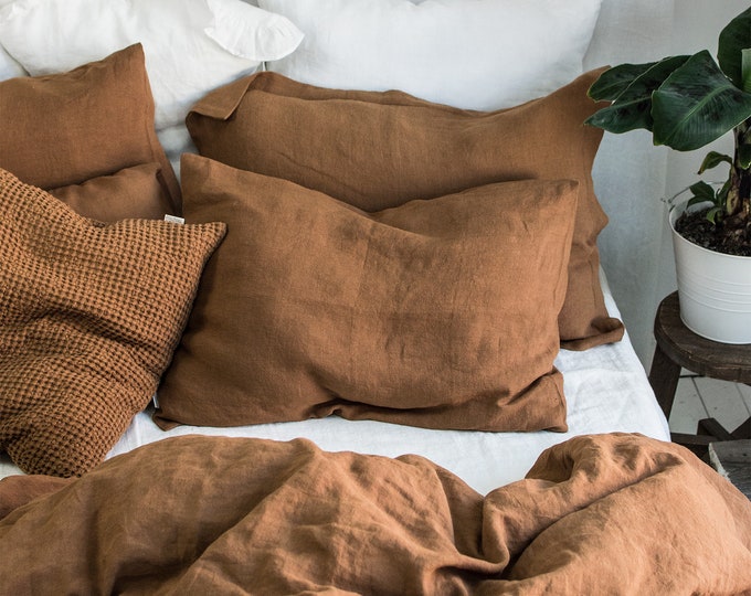 Ruffled Linen Sham With Envelope Closure, Washed Frilled Linen Pillow ...