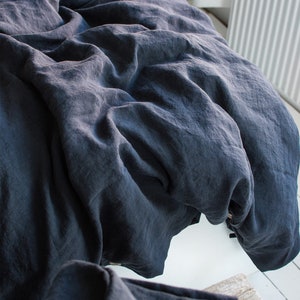 Graphite Blue Linen Bedding Set - Duvet Cover & 2 Pillowcases - King ...