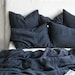 Graphite Blue Linen Bedding Set Duvet Cover & 2 Pillowcases King Queen ...