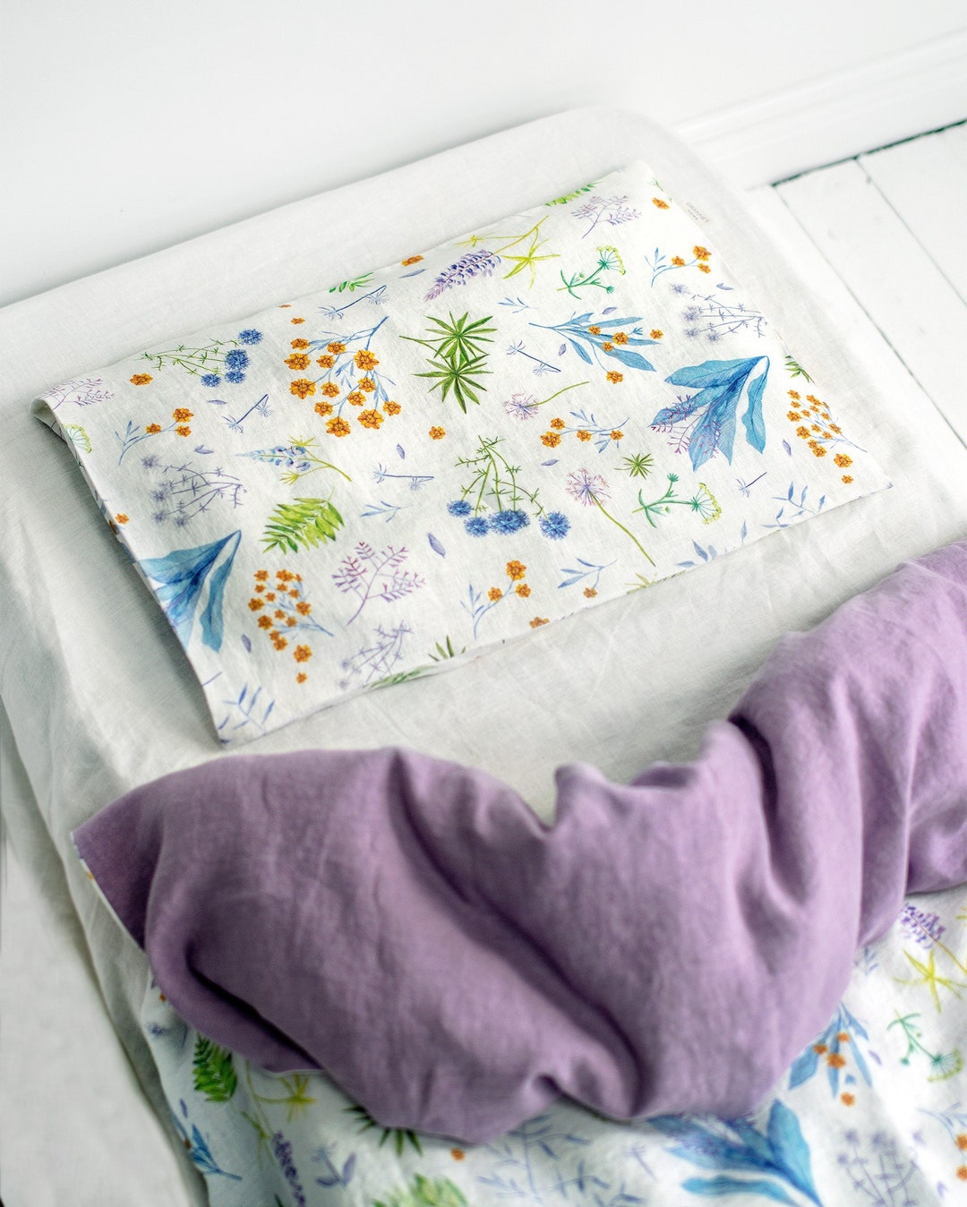 Girl's Linen Duvet Set, Duvet Cover & Pillowcase With Lavender Backside ...