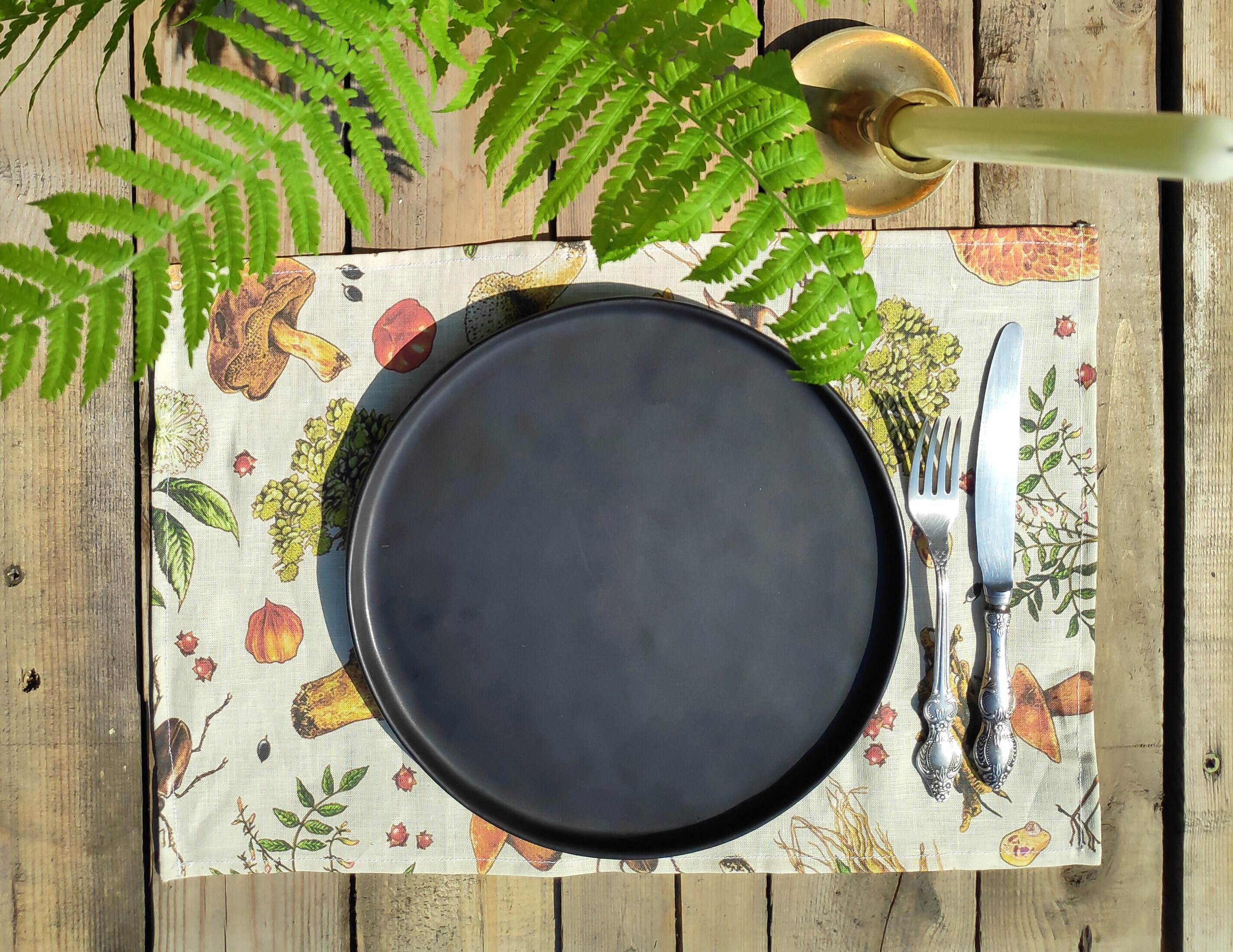 Unique Mushroom Print Linen Placemats Set: 4, 6, 8, 10 Placemats Cover ...