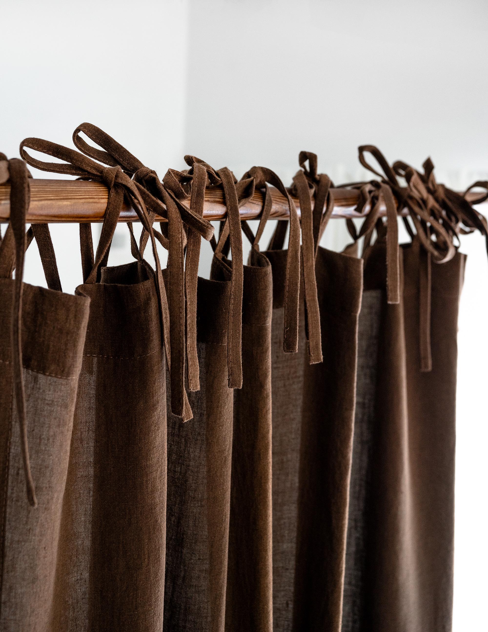 Tie Top Linen Curtains in Walnut - Canopy Bed Curtain Panel - Brown ...