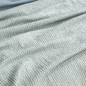DUSTY BLUE COVERLET in Waffle Pattern. Stonewashed Linen Dusty Blue Bed ...