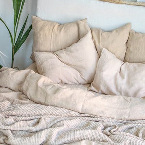Linen Bedding Set in Cream. 3 Piece Set in King, Queen, Twin, Full ...