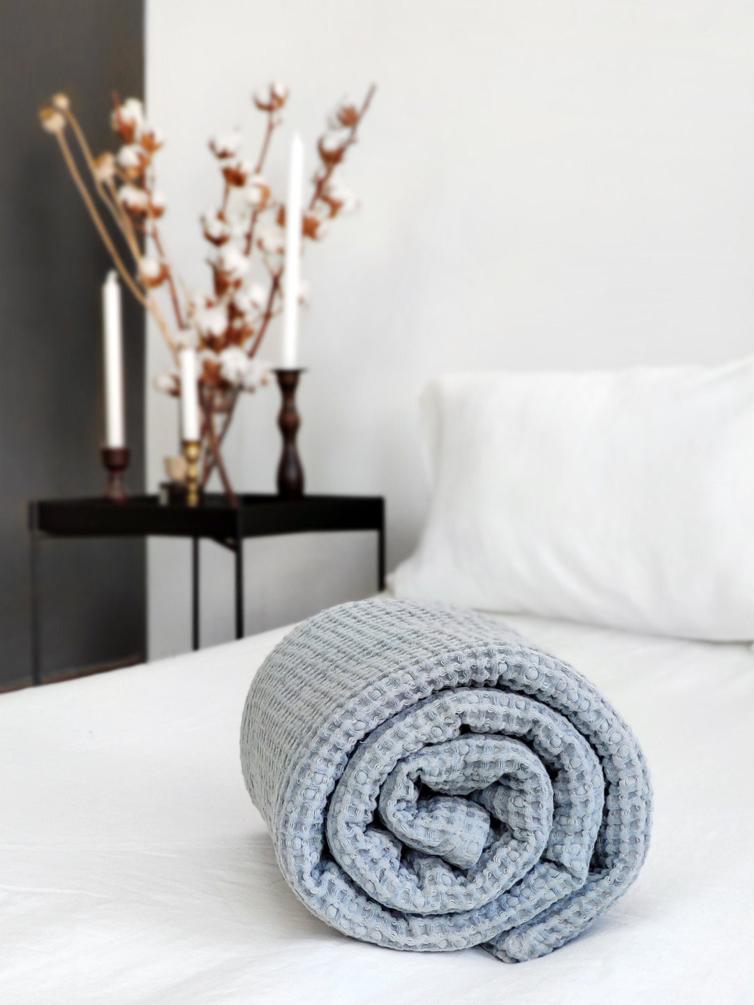 DUSTY BLUE WAFFLE Towel. Soft and Puffy Bath Linen Towel in Trendy ...