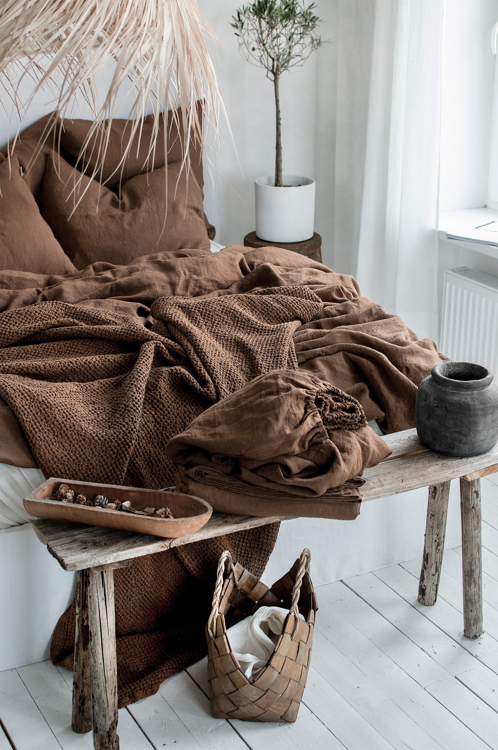 Linen Bedding Set in Walnut. Duvet Cover and 2 Pillowcases Set. King ...