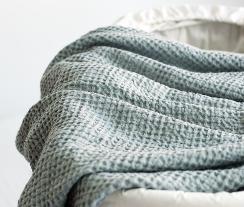 DUSTY BLUE LINEN Baby Blanket. Linen Waffle Throw Blanket for - Etsy