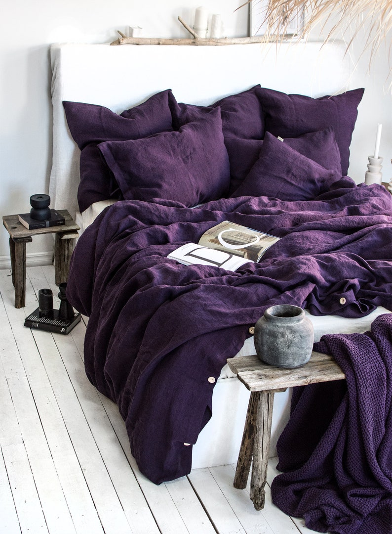 Linen Pillowcase in Plum - Dark Purple Linen Sham - King Queen Standard ...
