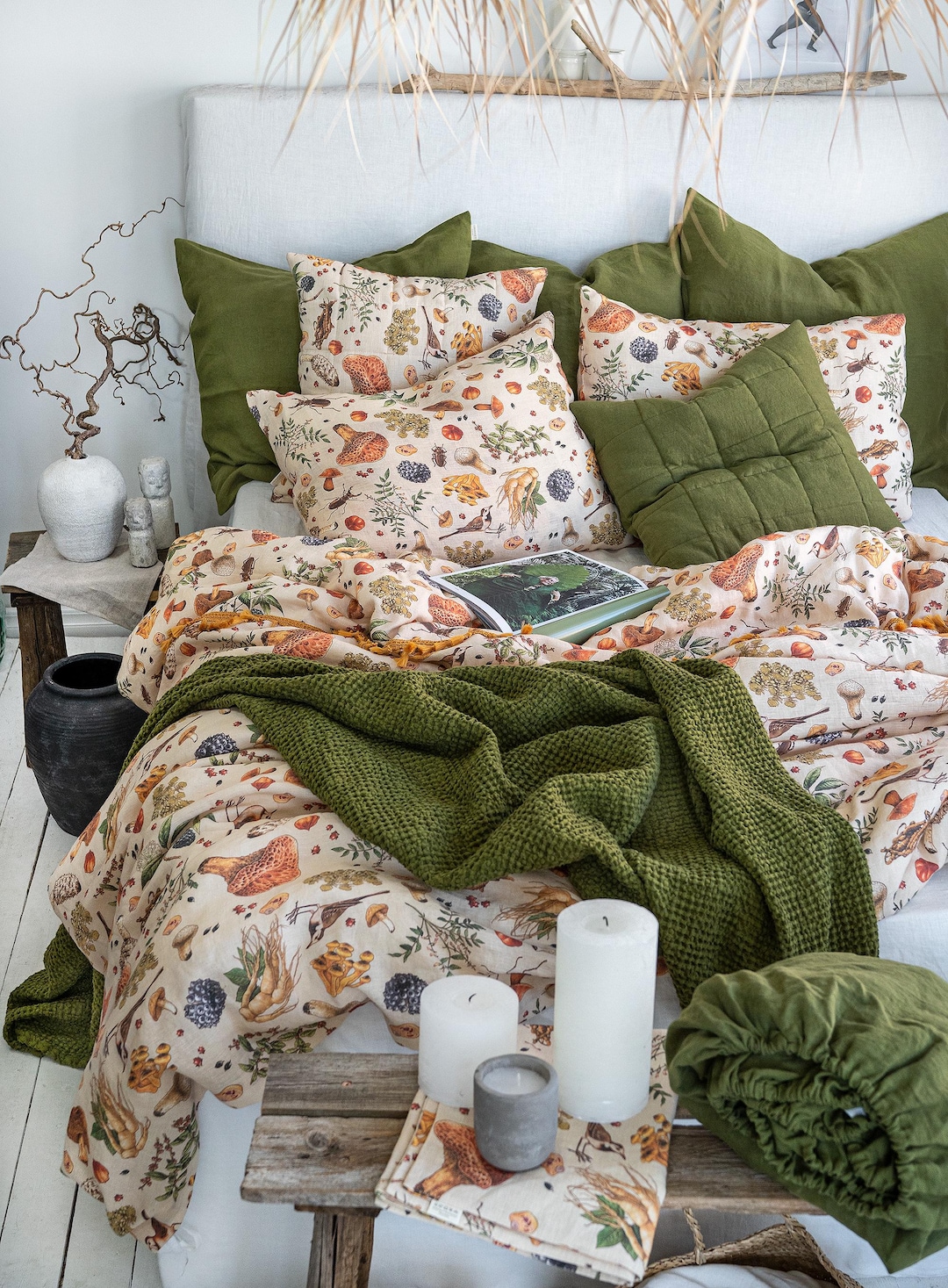 MUSHROOM LINEN DUVET Cover. Linen Duvet With Mushrooms in King, Queen ...