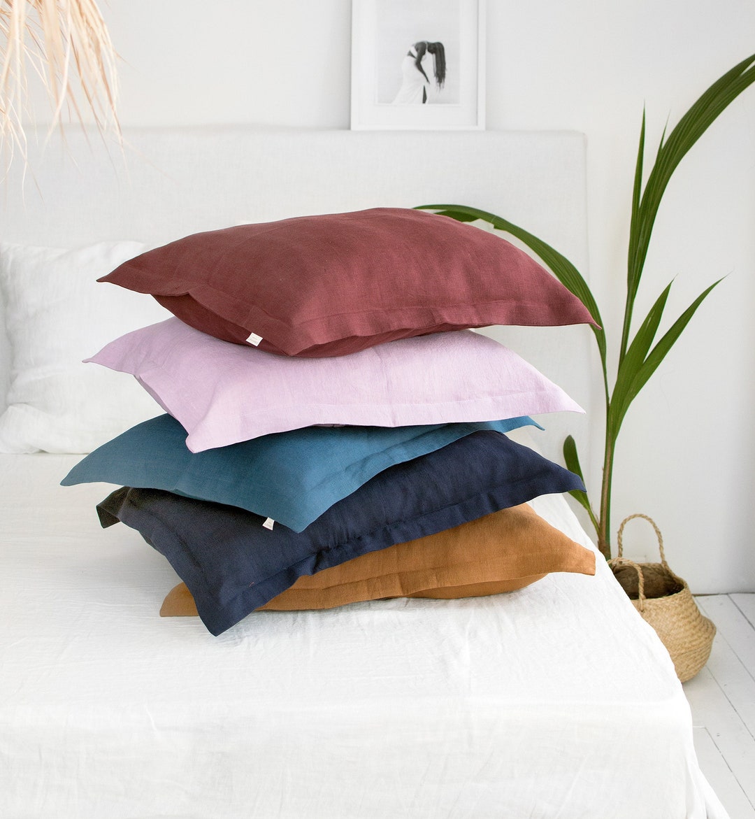 Linen Sham Cover With Border - Linen Oxford Edge Pillowcase ...