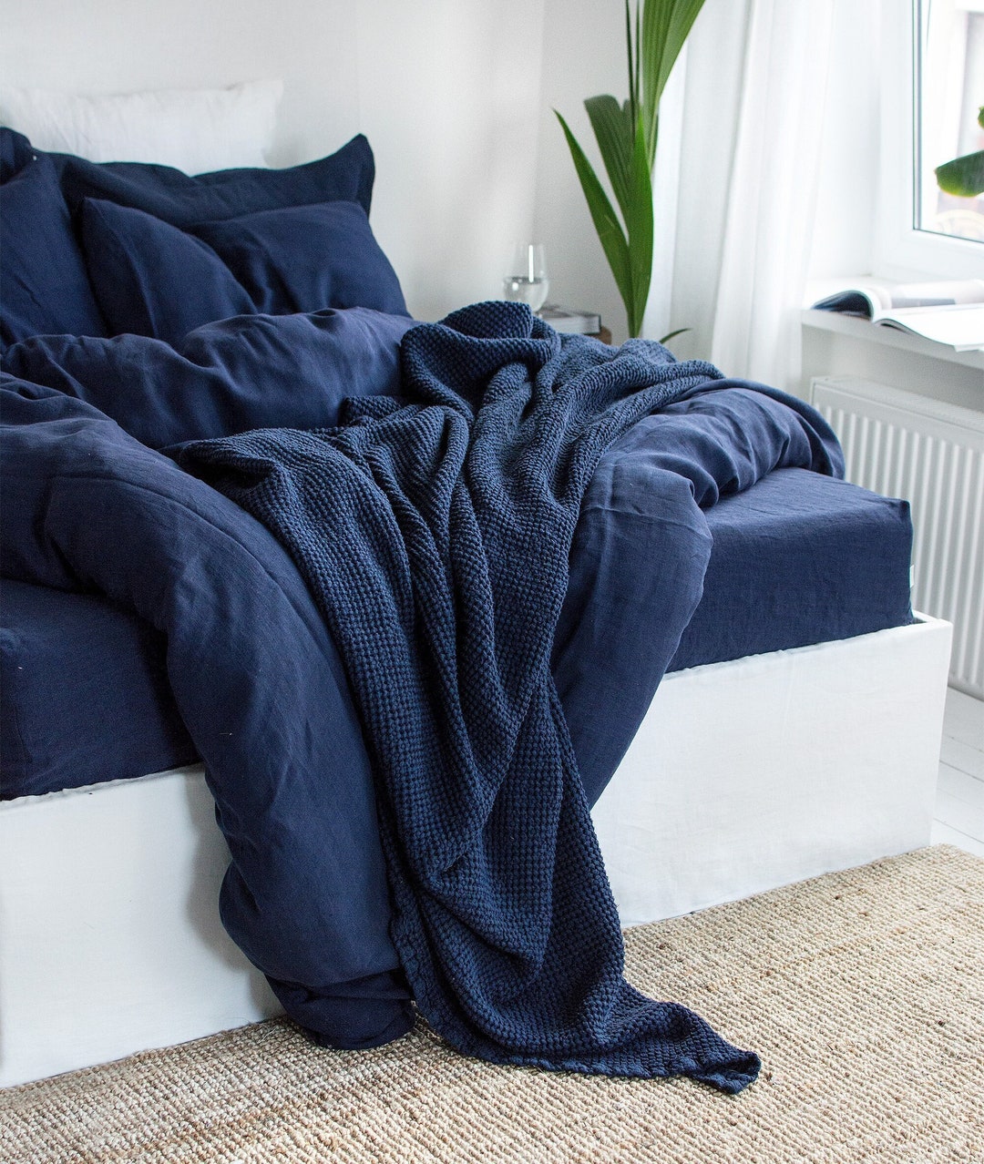 Waffle Blanket in Midnight Blue. Waffle Throw Blanket in Navy - Etsy