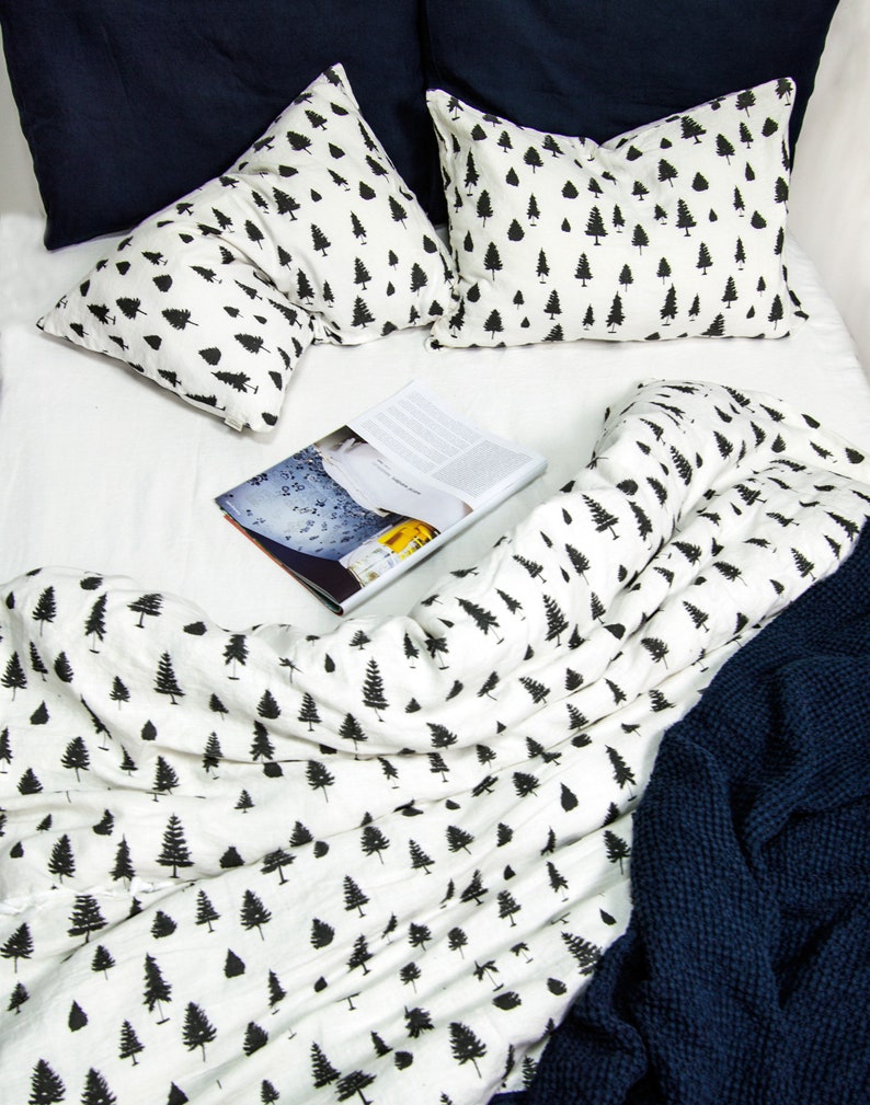 Linen Bedding With Christmas Trees. 3 Piece Set. Pine Tree | Etsy