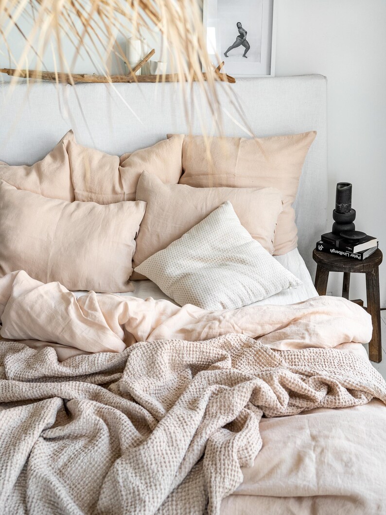 Linen Sheet Set in Cream - Fitted Sheet, Flat Sheet & 2 Pillowcases Set ...
