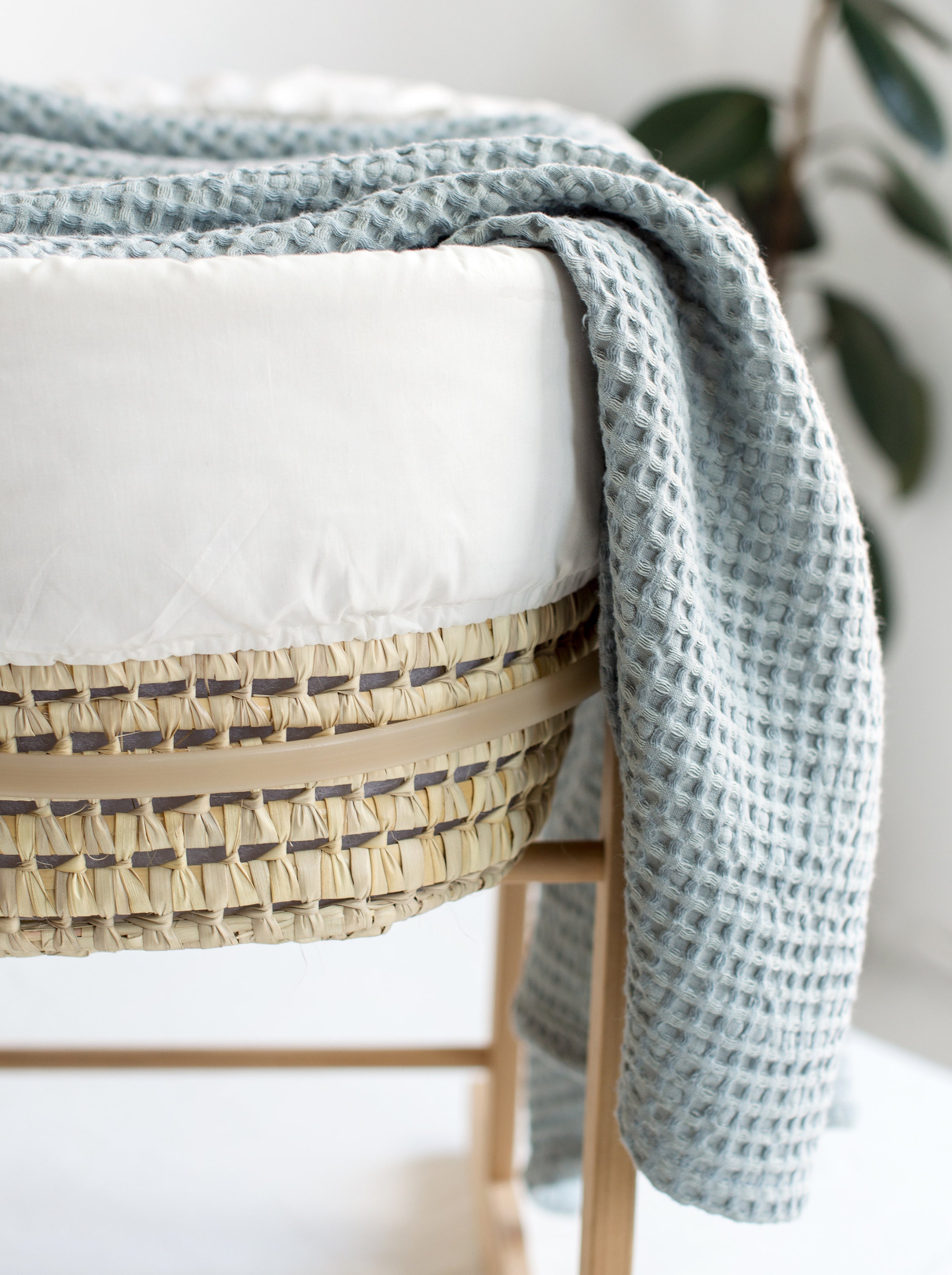 DUSTY BLUE LINEN Baby Blanket. Linen Waffle Throw Blanket for Toddler ...