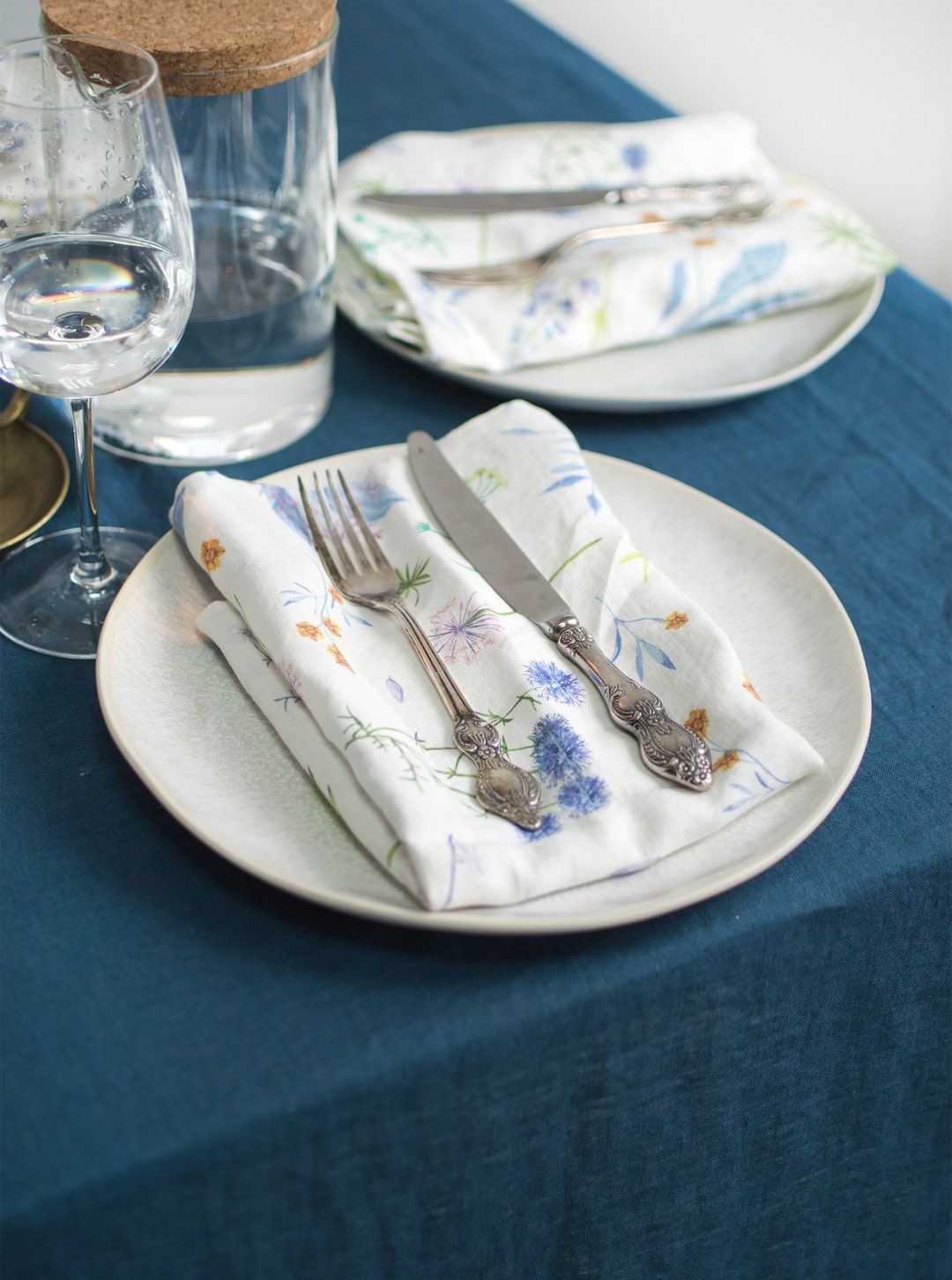 FLORAL LINEN NAPKIN Set. Unique Wild Flower Print Linen Napkin Set: 4 ...